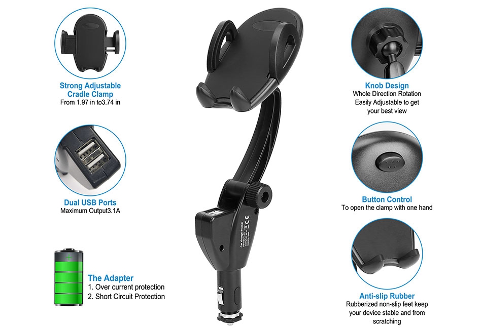 3A Dual 2 USB Ports Car Cigarette Lighter Charger Holder Cradles for ...