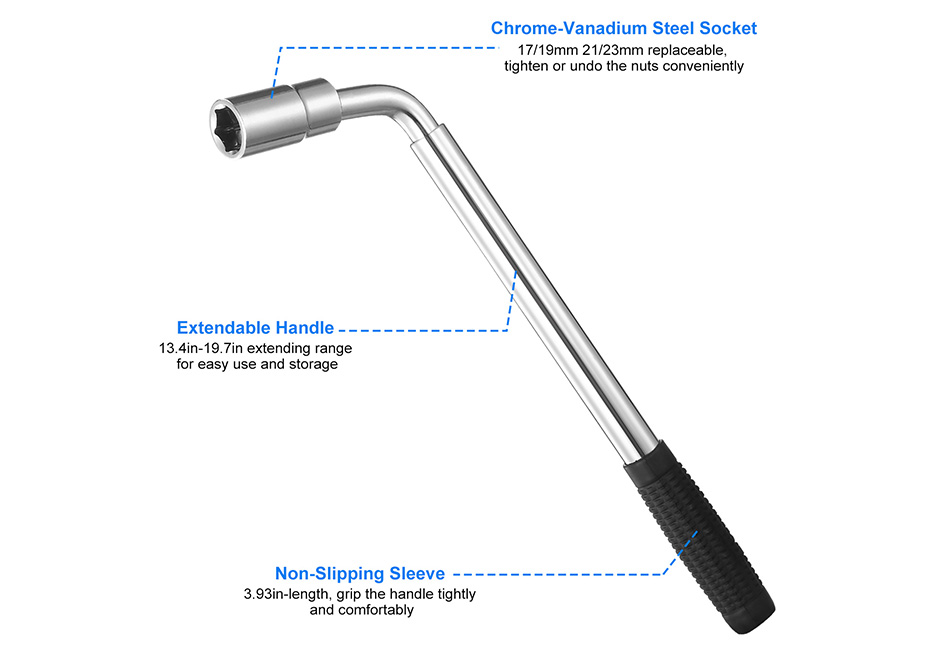 4 Way Extendable Tire Wheel Nut Wrench Telescoping Lug Wrench With CR-V ...