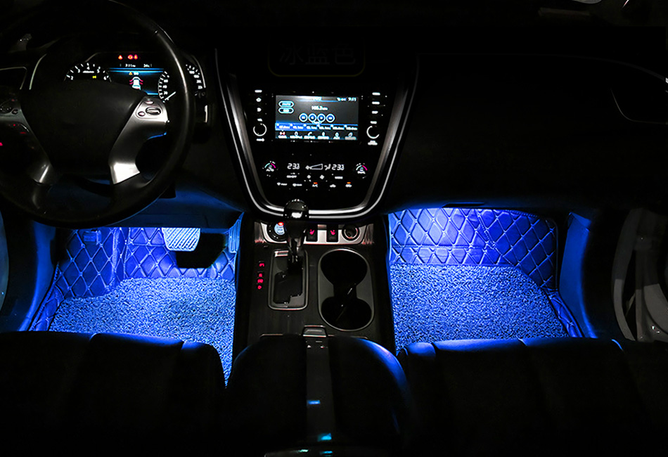 Blue Light Car Decorative Lights Charge 4 LED Interior Floor Decoration ...