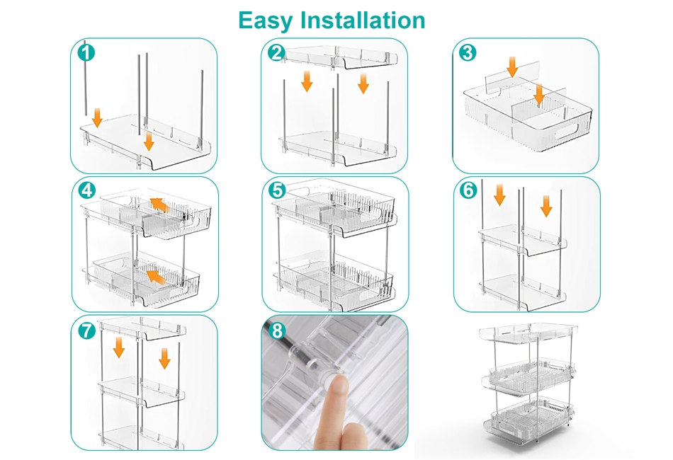 2Packs Clear Rack Shelf Bathroom Rack Pull-Out Pantry Storage w ...