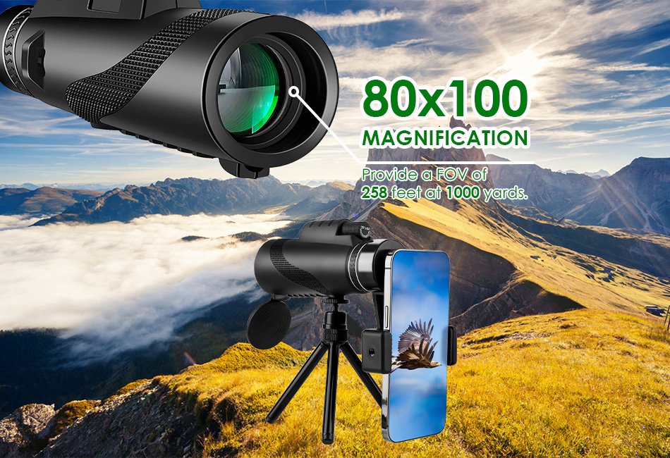 Water Resistant Bird Watching Monocular 80x100 Telescope With ...