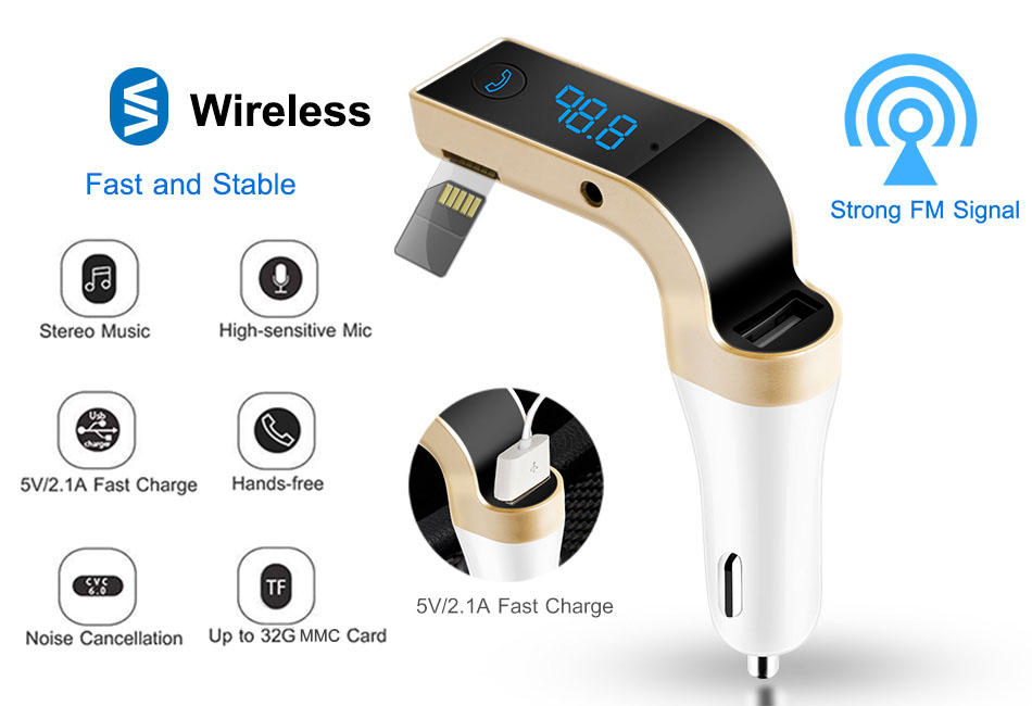 Car FM Transmitter Wireless Hands-free LED MP3 Player Radio Adapter USB ...